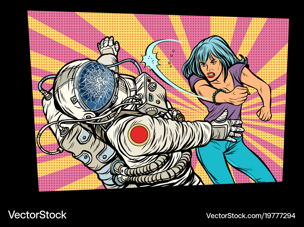 Woman vs astronaut fight Royalty Free Vector Image