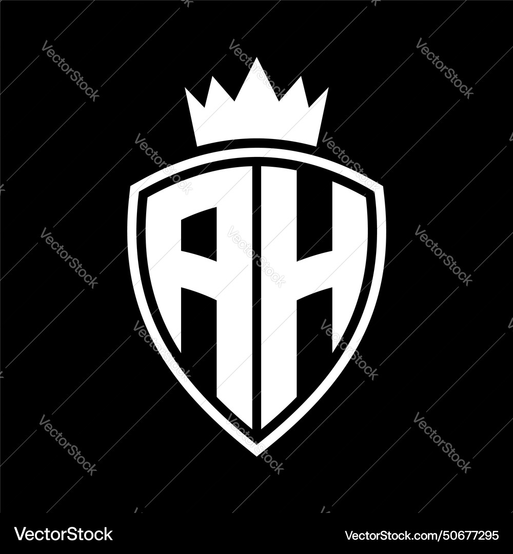 Ah letter monogram shield and crown outline shape Vector Image