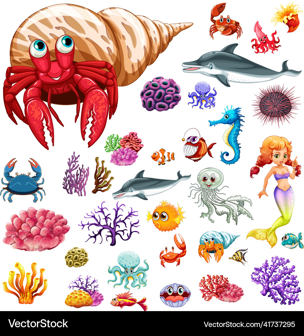 Different types of sea animals Royalty Free Vector Image