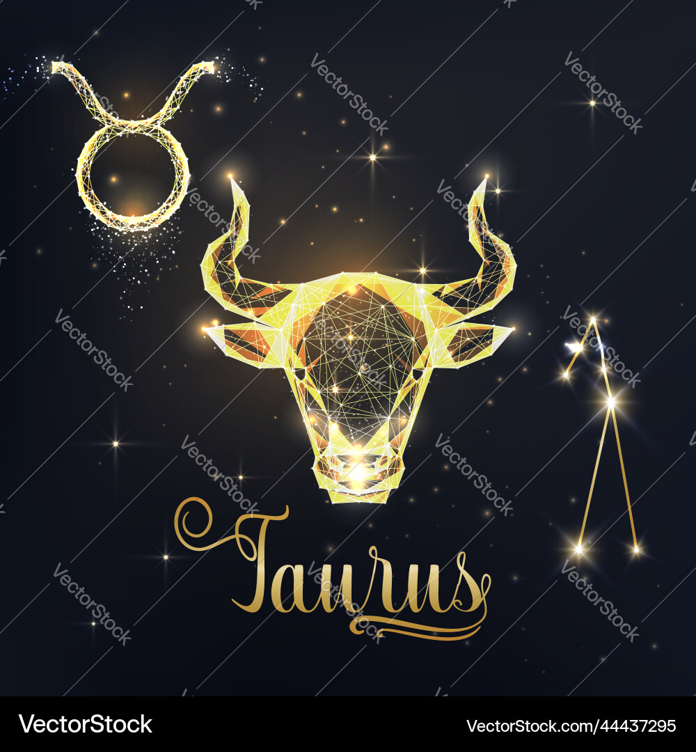 Gold Taurus Zodiac Poster - Neon Bull Royalty Free Vector
