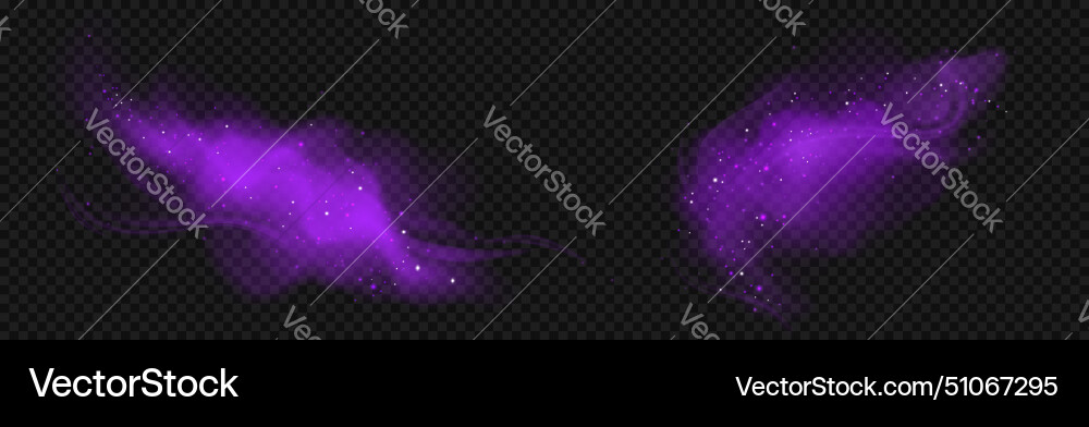 Purple magic smoke effect with light and sparkle Vector Image