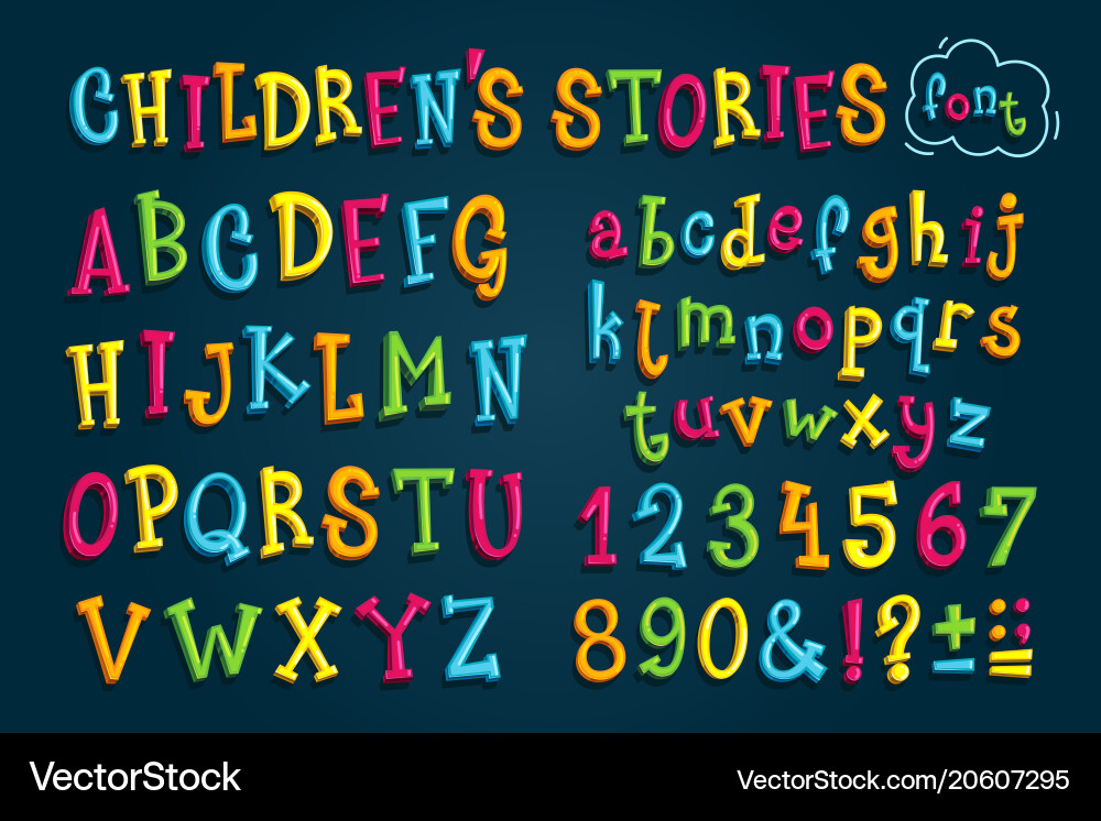 Set colored font children stories Royalty Free Vector Image