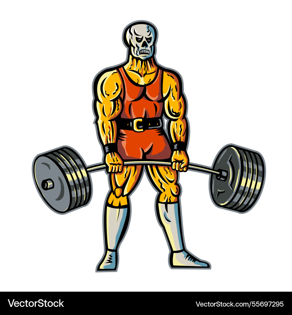 Skeleton skull powerlifter performing deadlift Vector Image