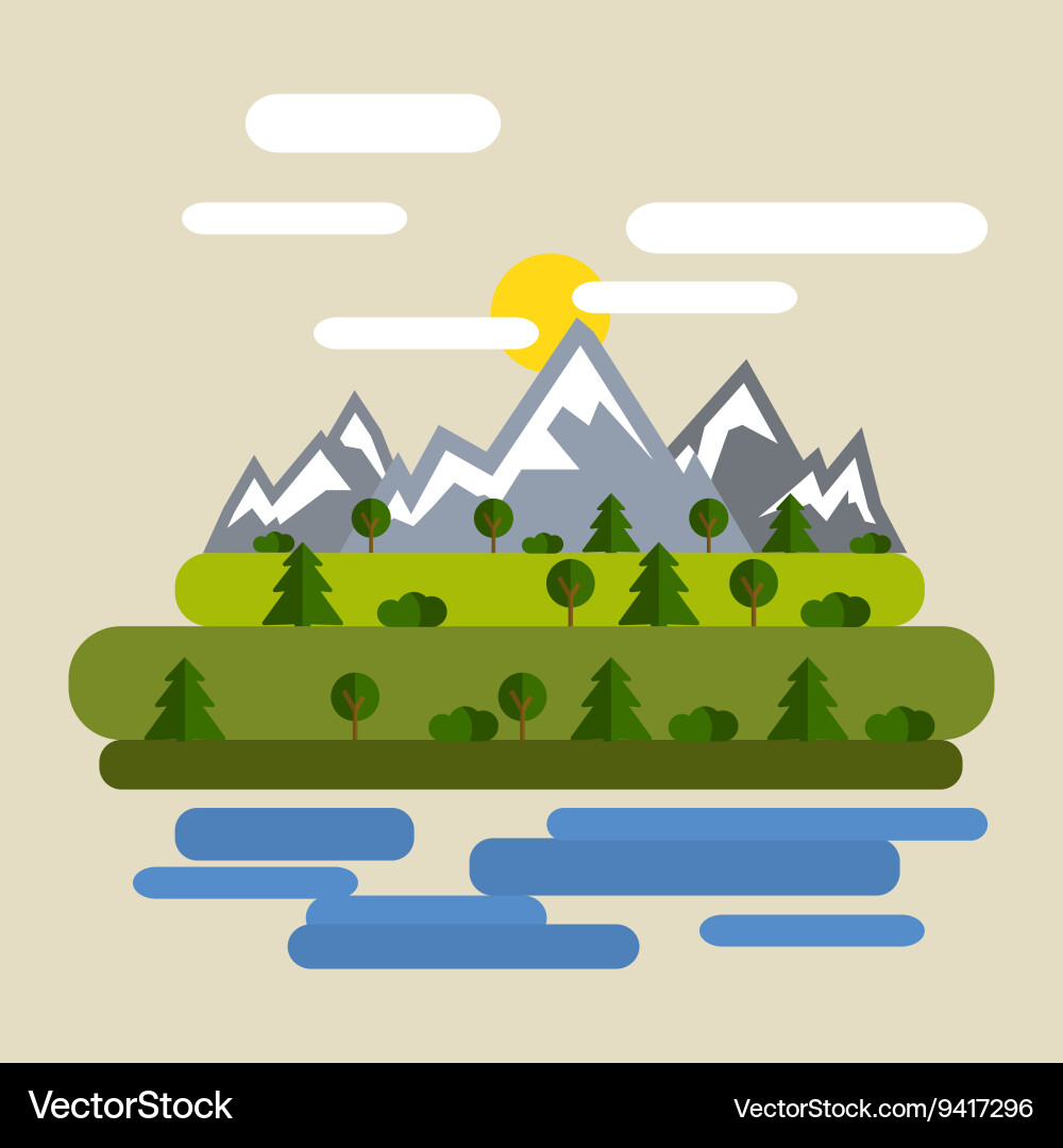 Forest mountain flat design natural Royalty Free Vector