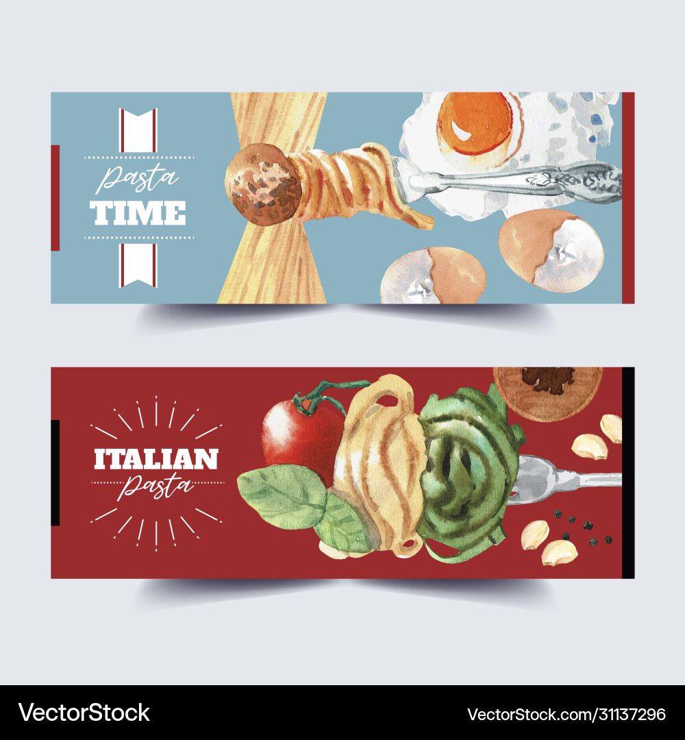 Pasta banner design with egg tomato fork Vector Image