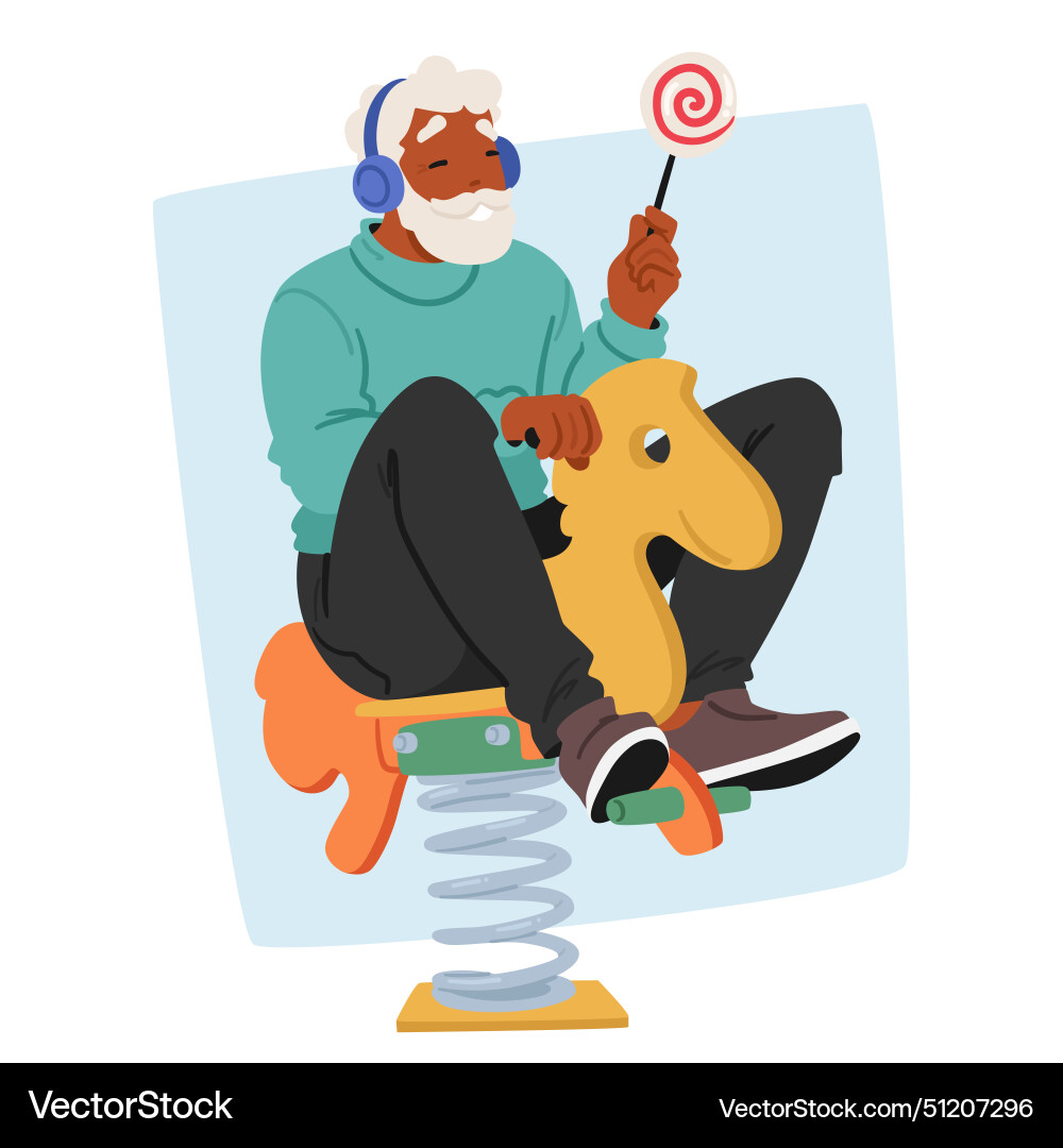 Senior man on a playground spring horse Royalty Free Vector