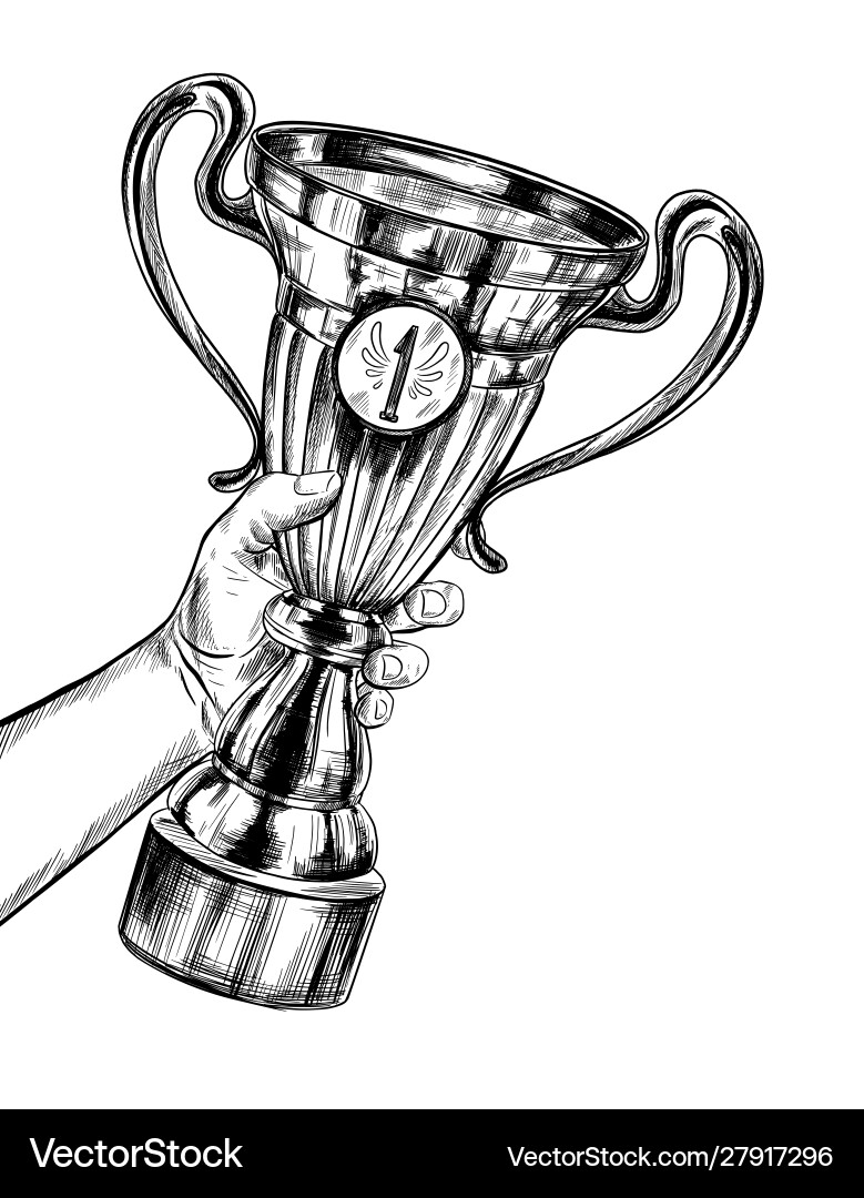 Trophy hand holding champions cup with number Vector Image