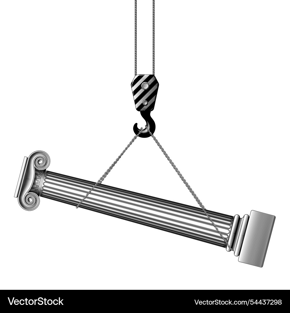 Modern crane hook with ancient greek column Vector Image