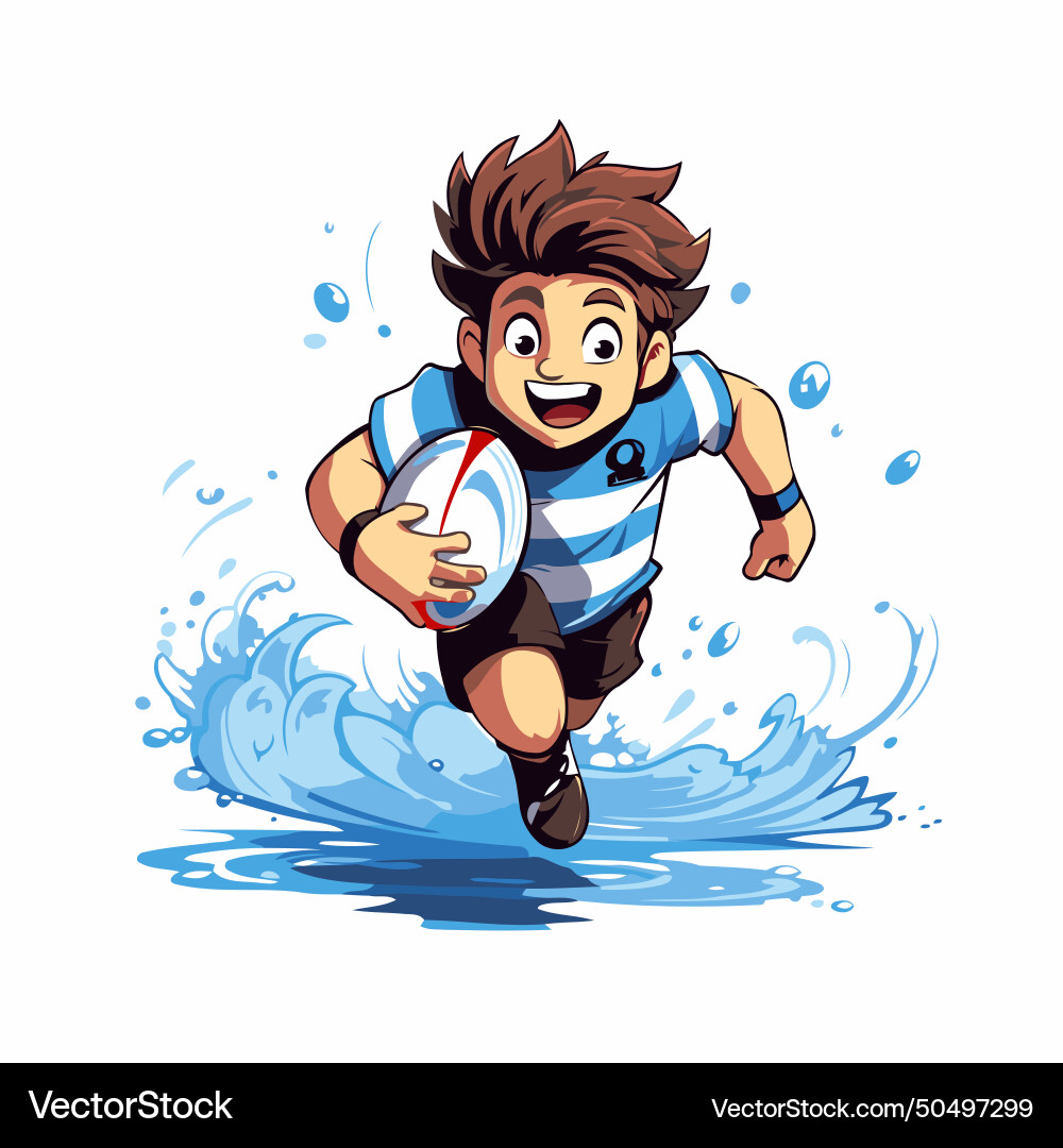 A rugby player running with ball on white Vector Image