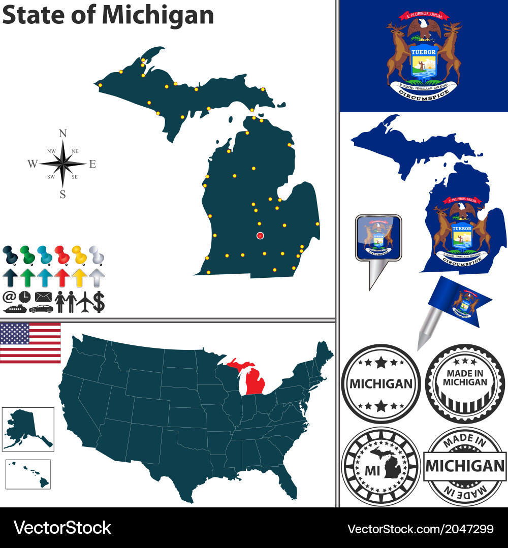 Map of michigan Royalty Free Vector Image - VectorStock