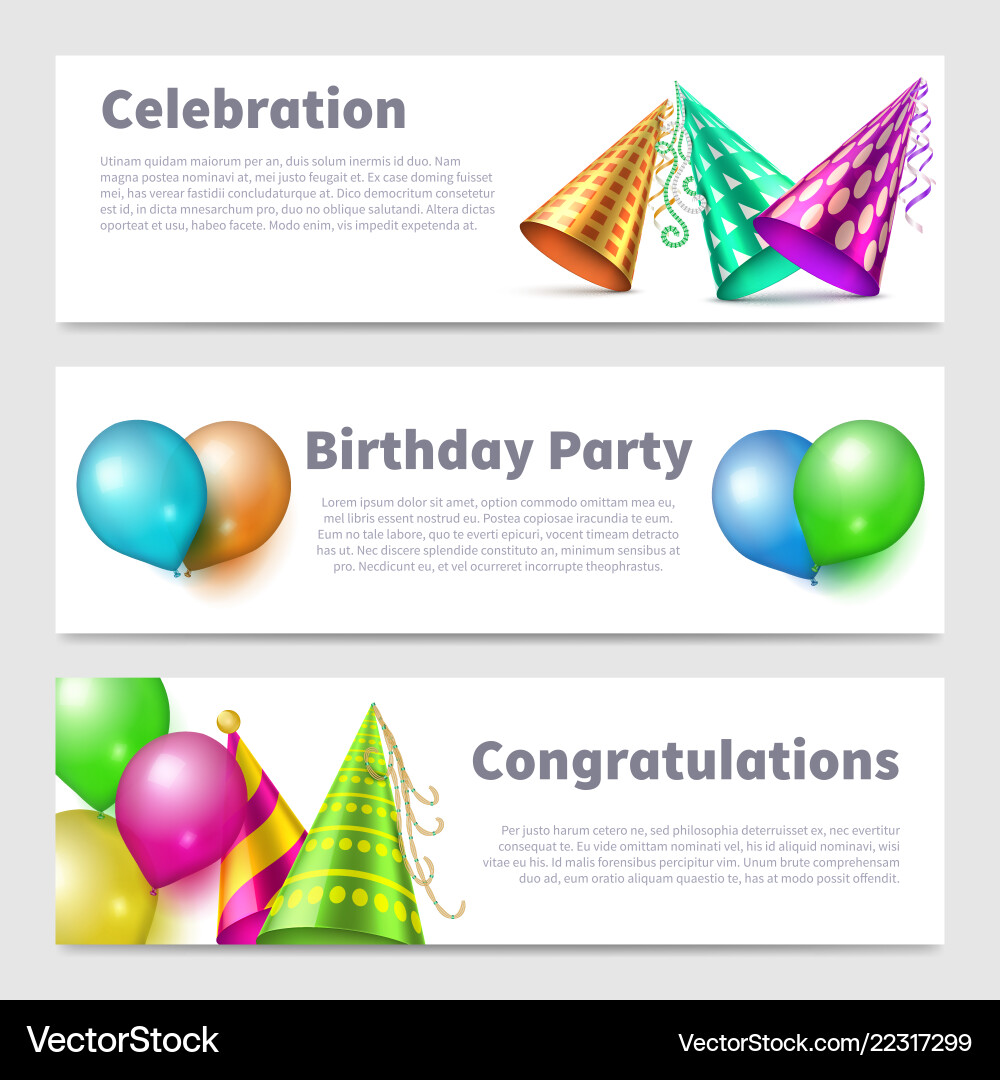 Party banners template realistic hats Royalty Free Vector