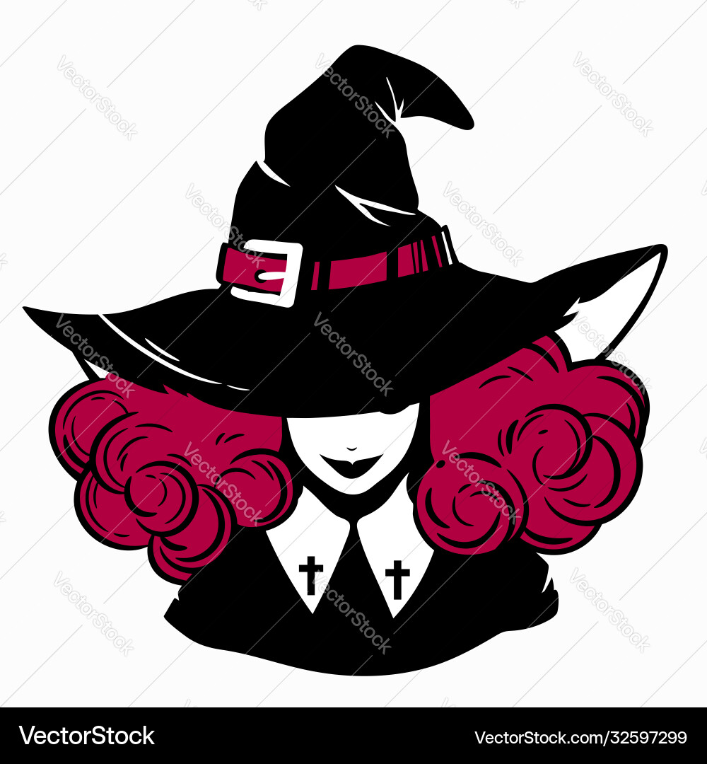 Smiling young witch wearing typical hat Royalty Free Vector