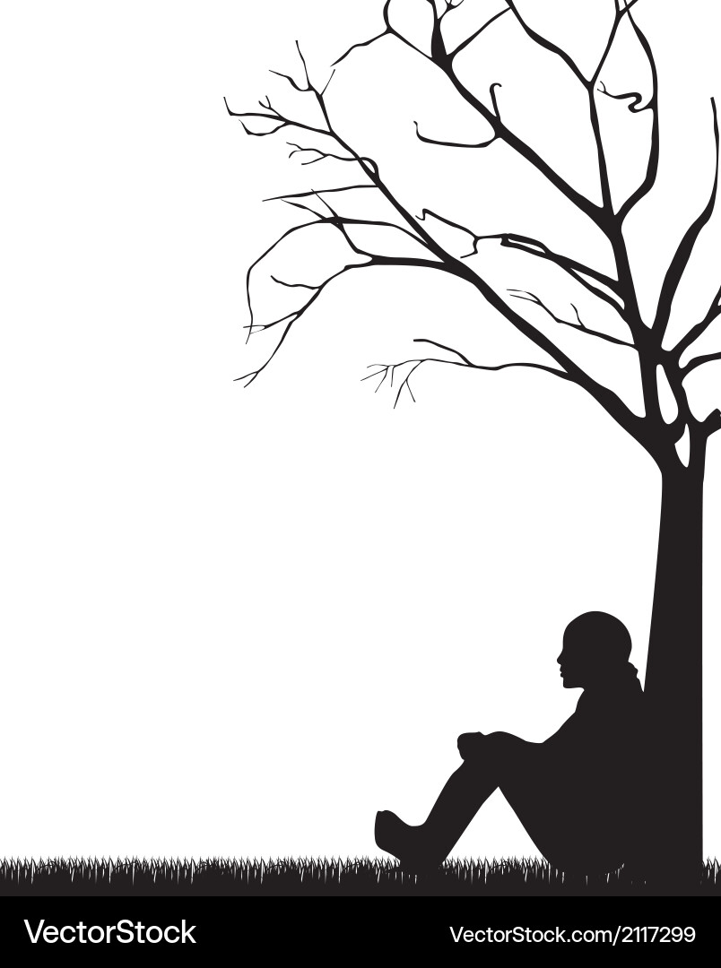 Woman sitting under tree over white background Vector Image