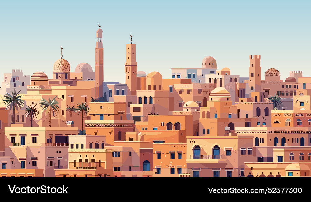 Arabic city background cityscape with mosque Vector Image