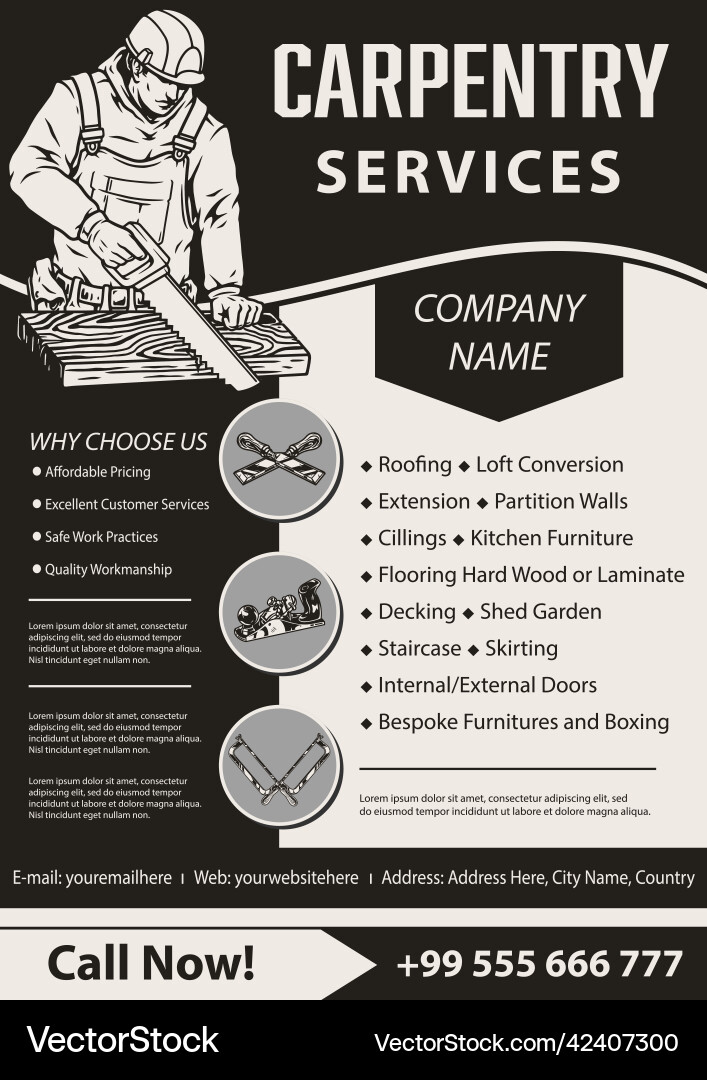 Carpentry service monochrome poster with text Vector Image