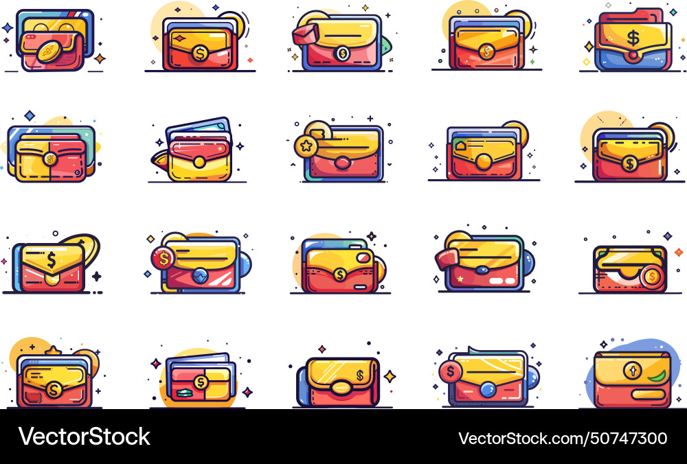 Cash back logos colored linear set wallet Vector Image