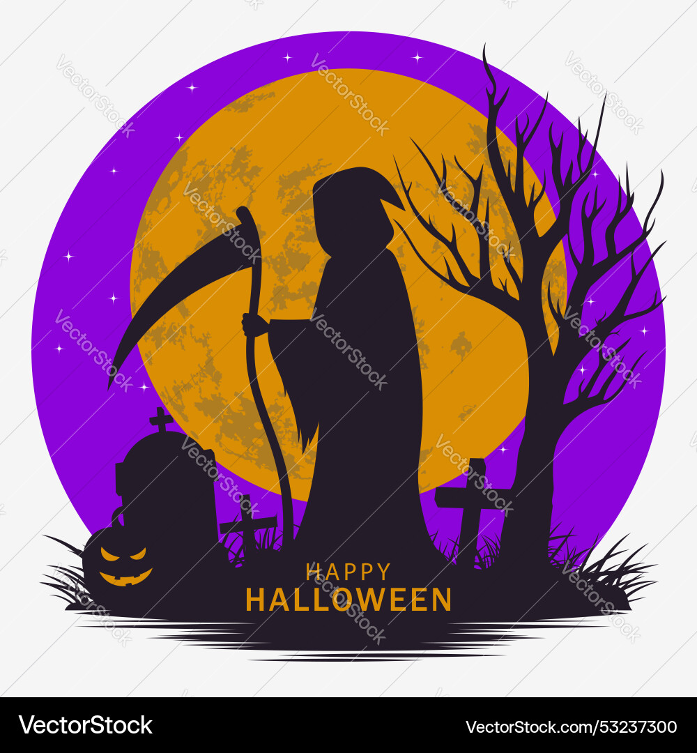 Halloween banner grim reaper silhouette Royalty Free Vector