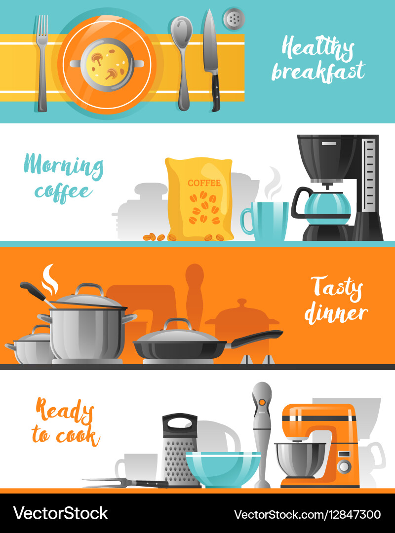 Kitchen utensil horizontal banners collection Vector Image