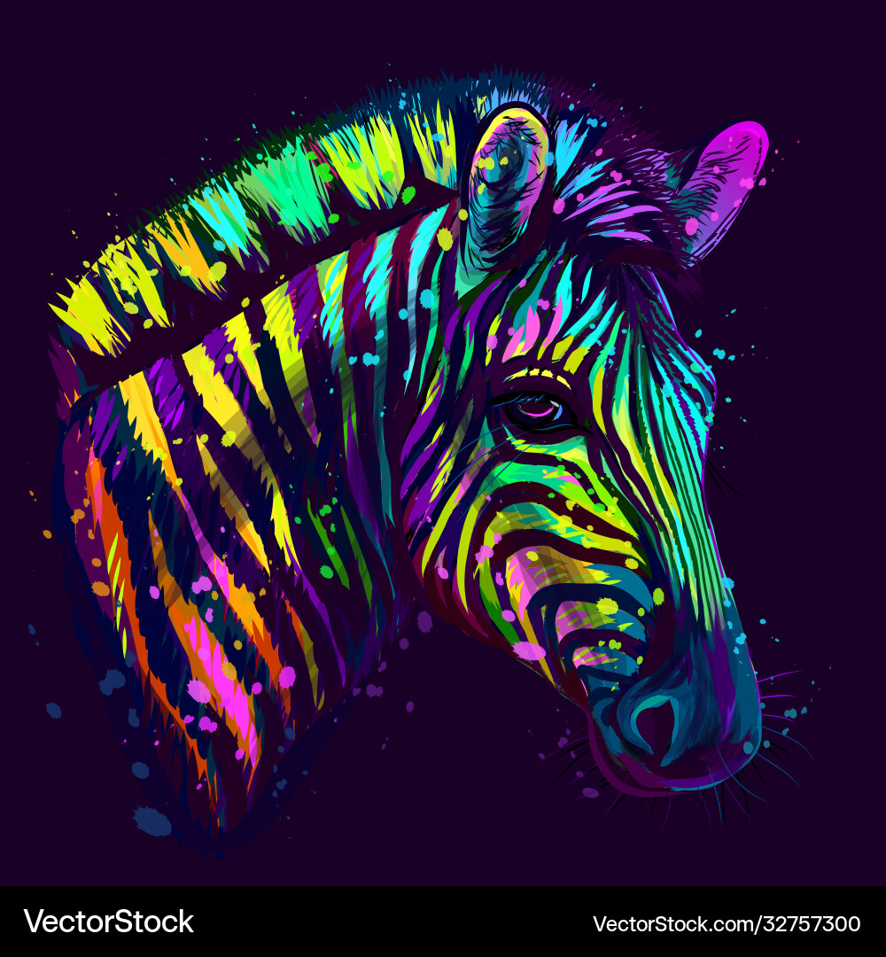 Neon Zebra Portrait - Abstract Splash Royalty Free Vector