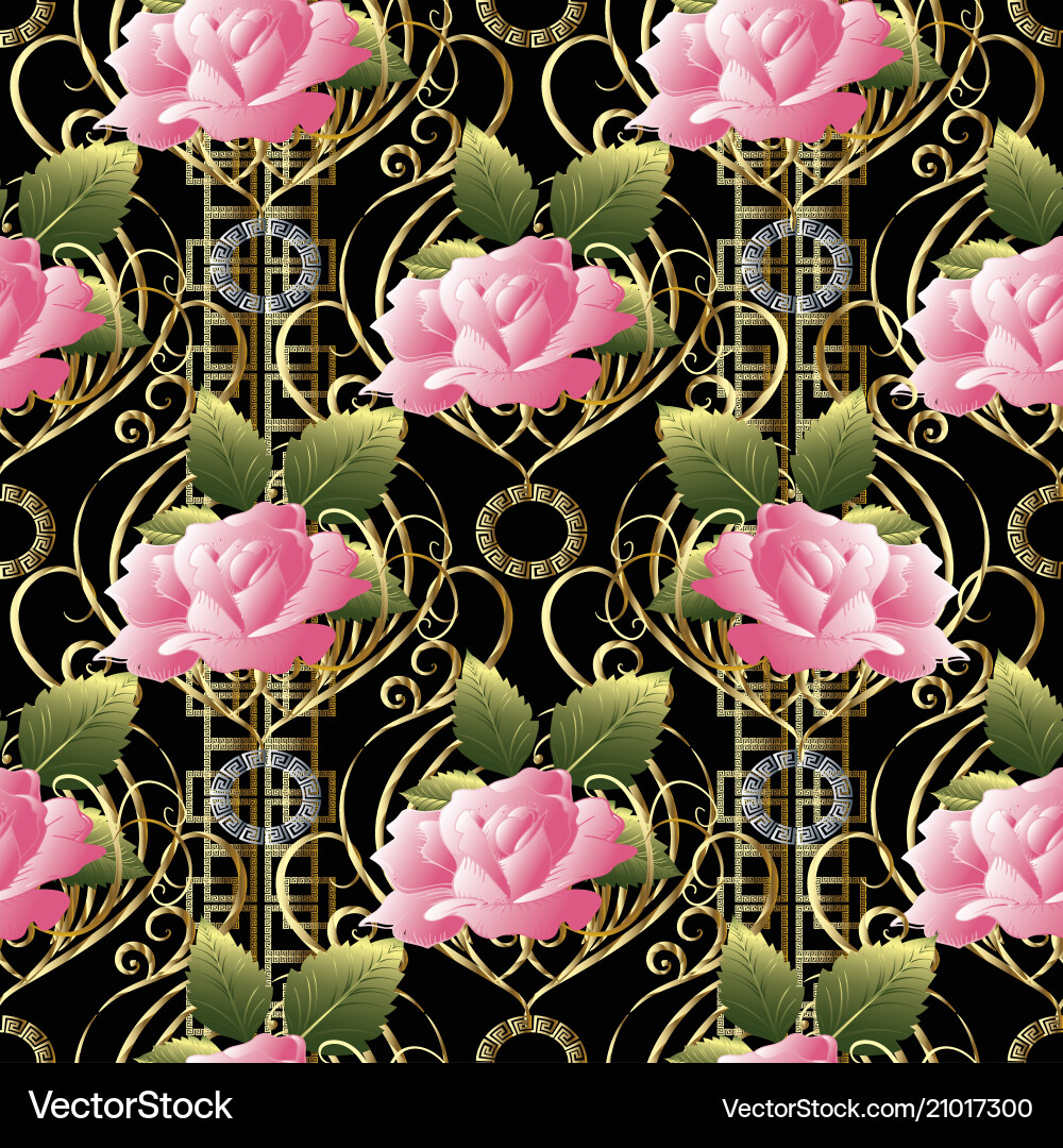 Pink Rose Greek Pattern – Royalty-Free Vector | VectorStock