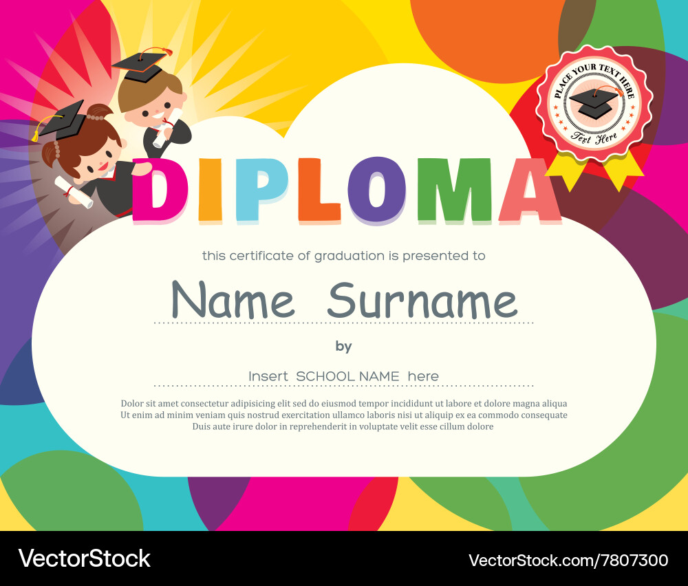 Preschool elementary school kids diploma Vector Image