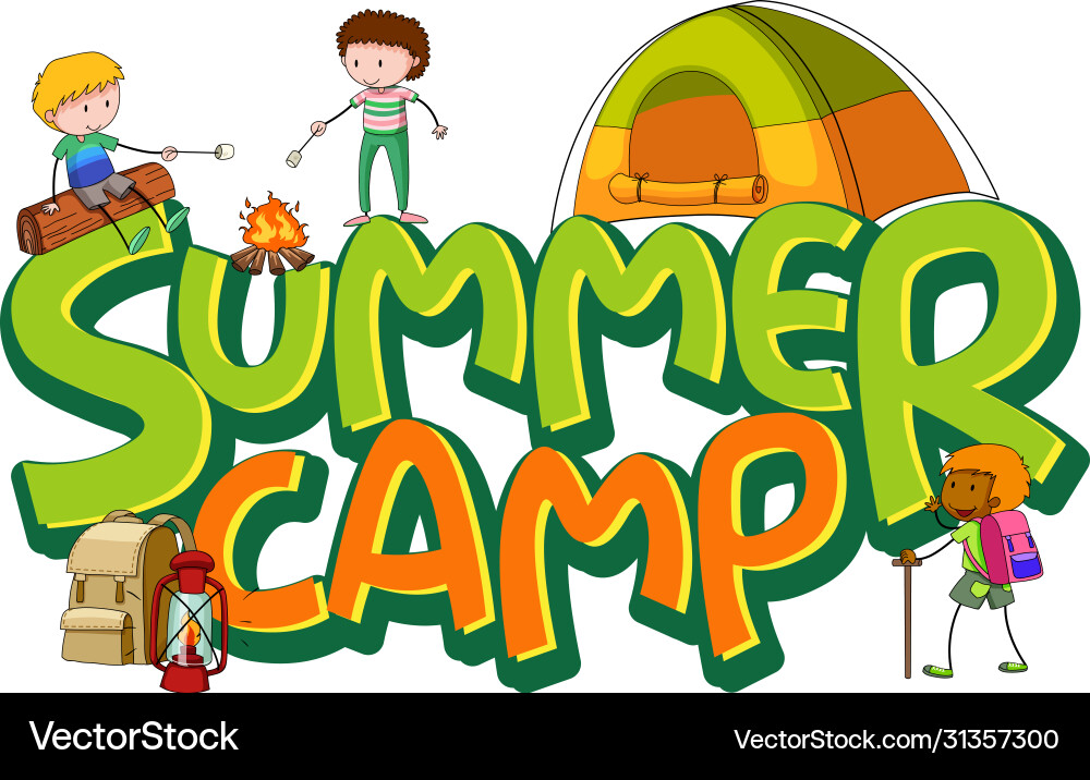Sticker design for summer camp with many kids Vector Image