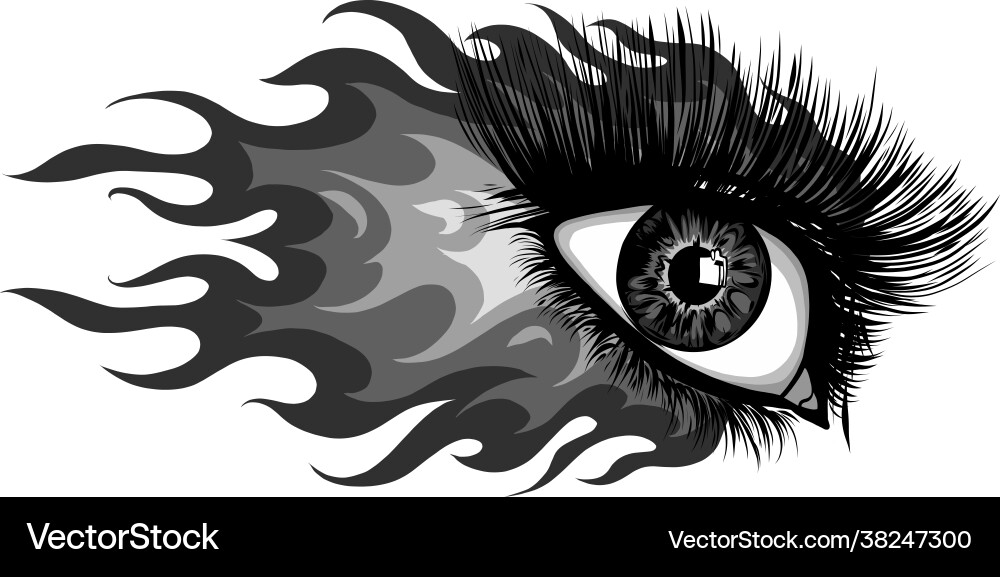 Woman eye with fire and flames Royalty Free Vector Image