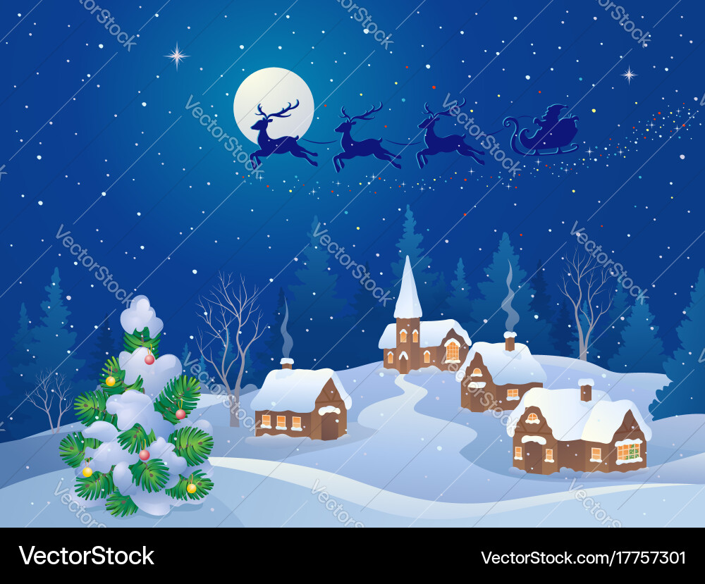 Christmas night scene Royalty Free Vector Image