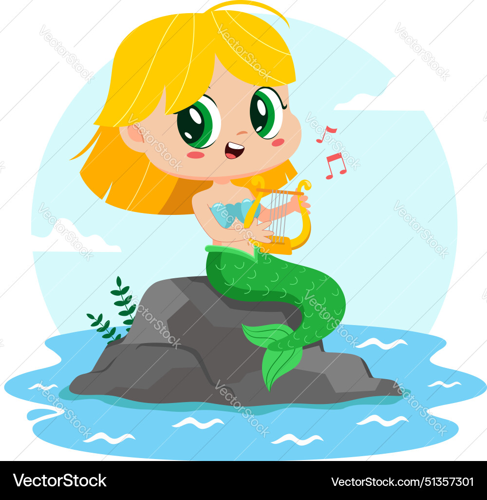 Cute little mermaid girl cartoon character Vector Image