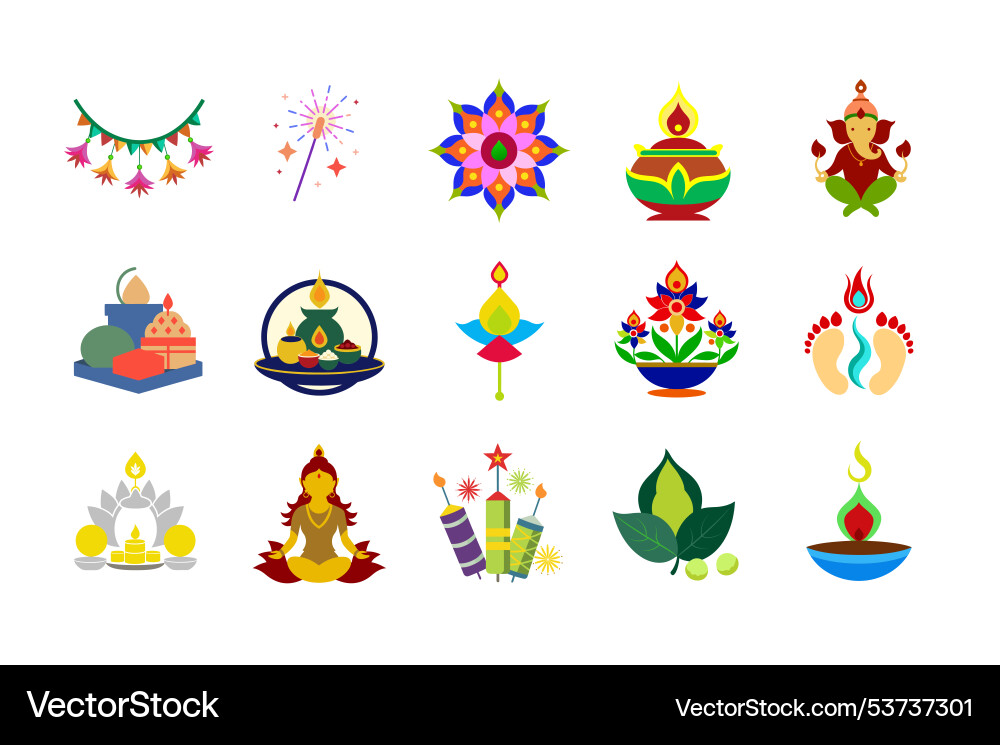 Diwali color set icons Royalty Free Vector Image