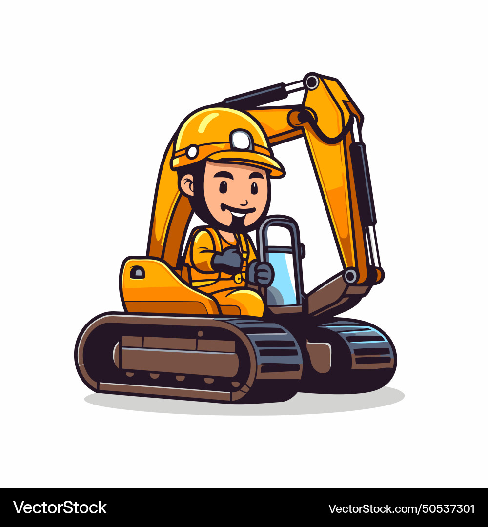 Excavator with smartphone of a construction worker