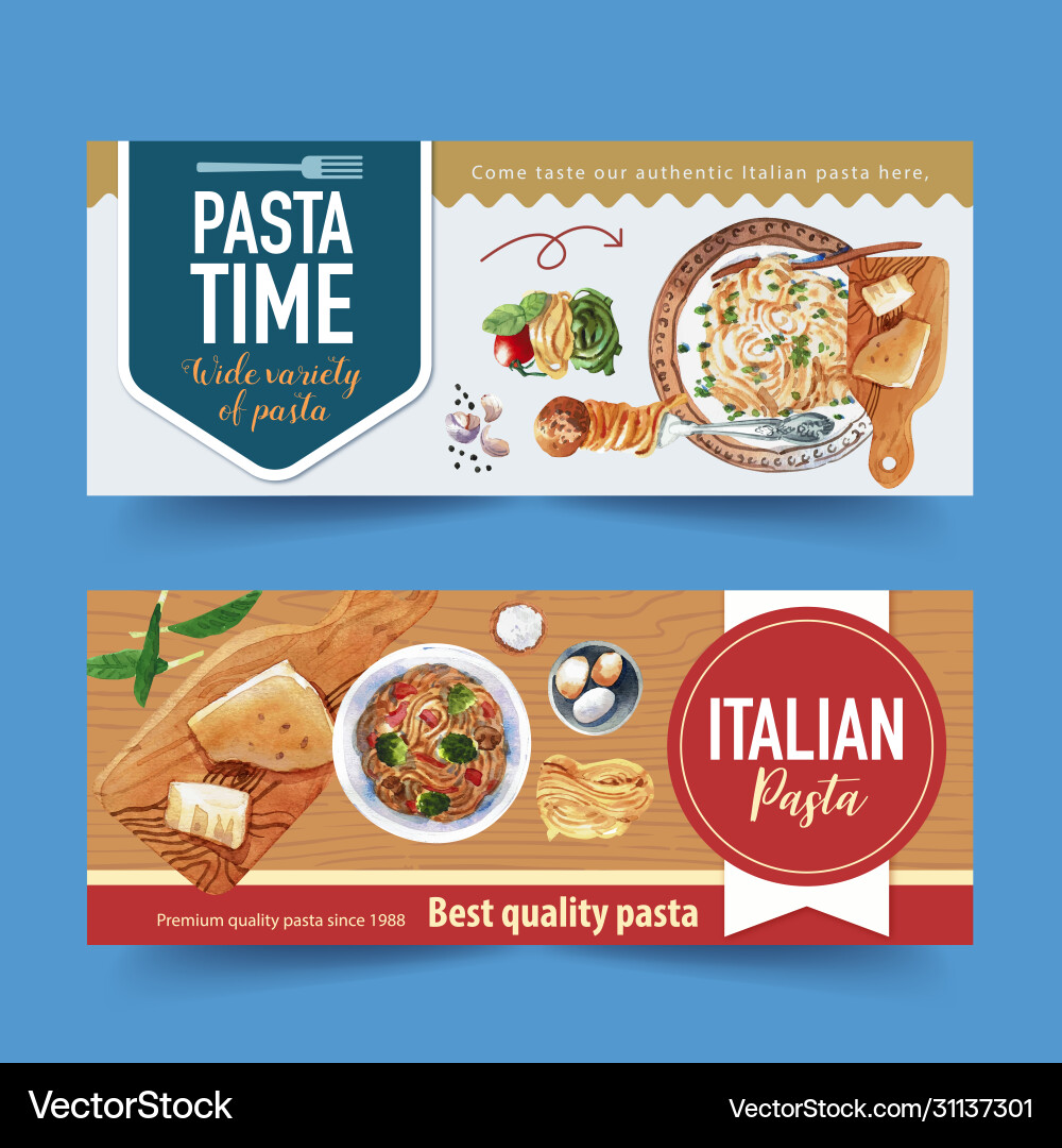Pasta banner design with cheese cutting Royalty Free Vector