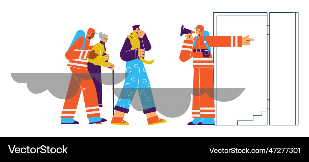Rescue team conducting fire evacuation flat Vector Image
