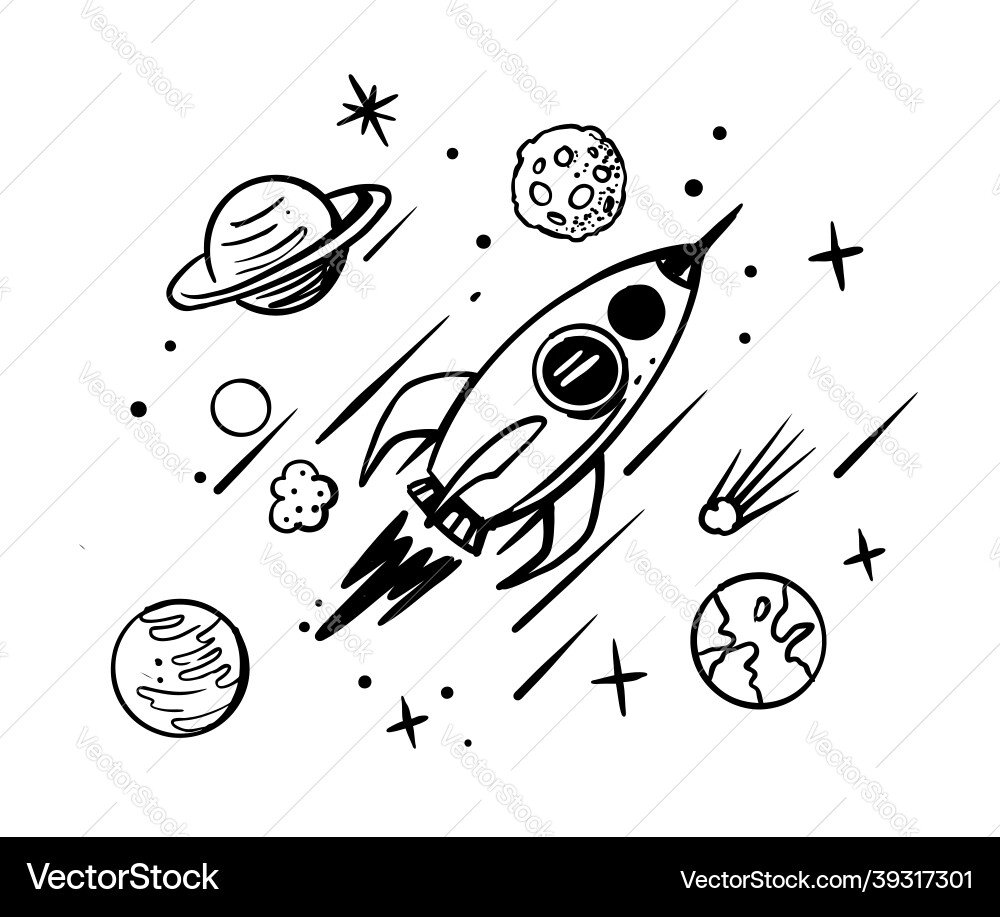 Rocket Doodle in Space Royalty Free Vector Image