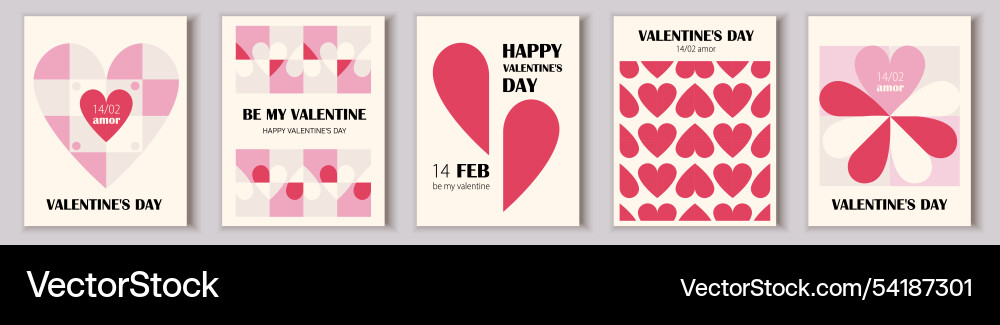 Valentines day posters set pink hearts Royalty Free Vector