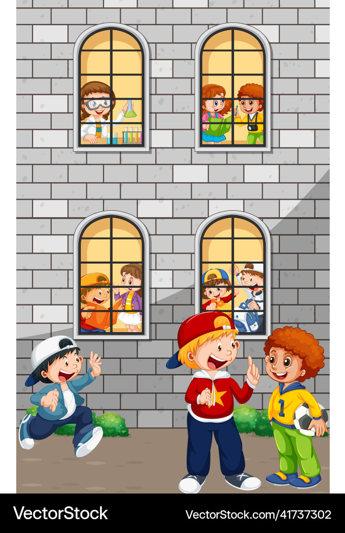 Apartment windows with neighbors cartoon character