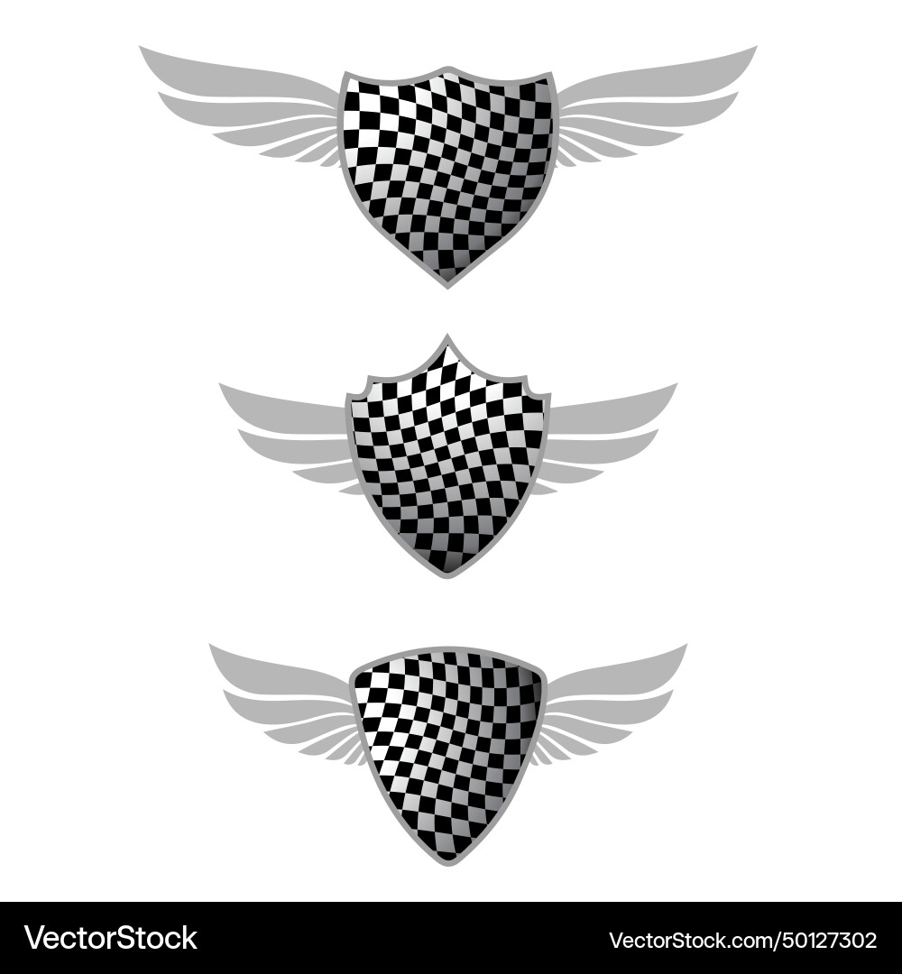 Checkered flag shields set Royalty Free Vector Image