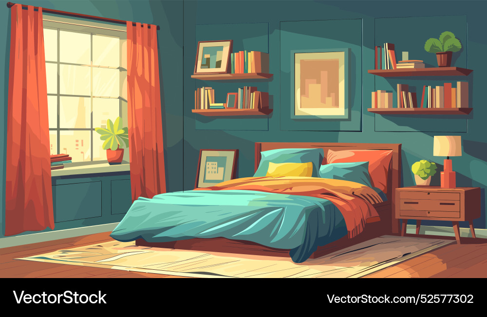Cozy Bedroom Interior Royalty Free Vector Image