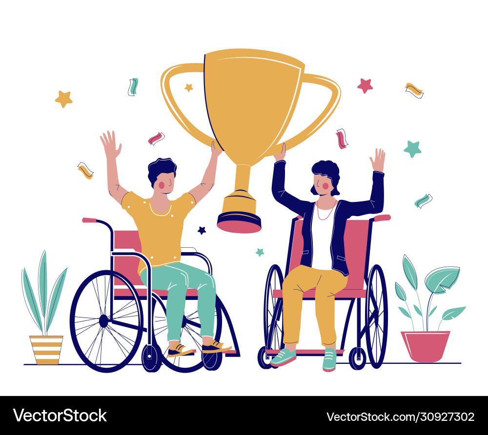 Disabled people goal achievements flat Royalty Free Vector