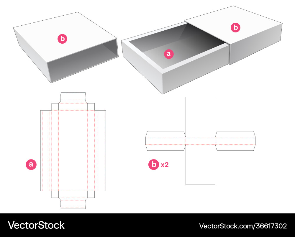 Long packaging box with 2 covers die cut template Vector Image