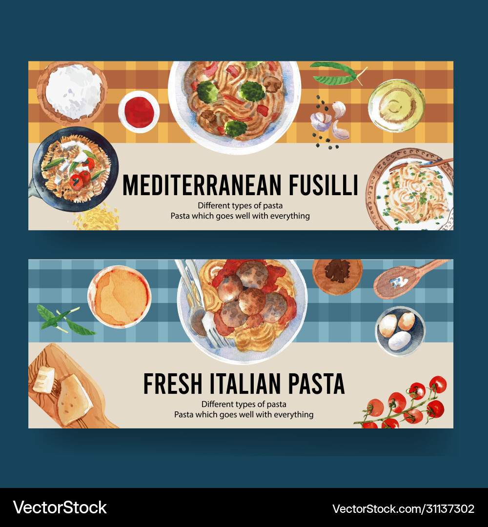 Pasta banner design with ingredients Royalty Free Vector