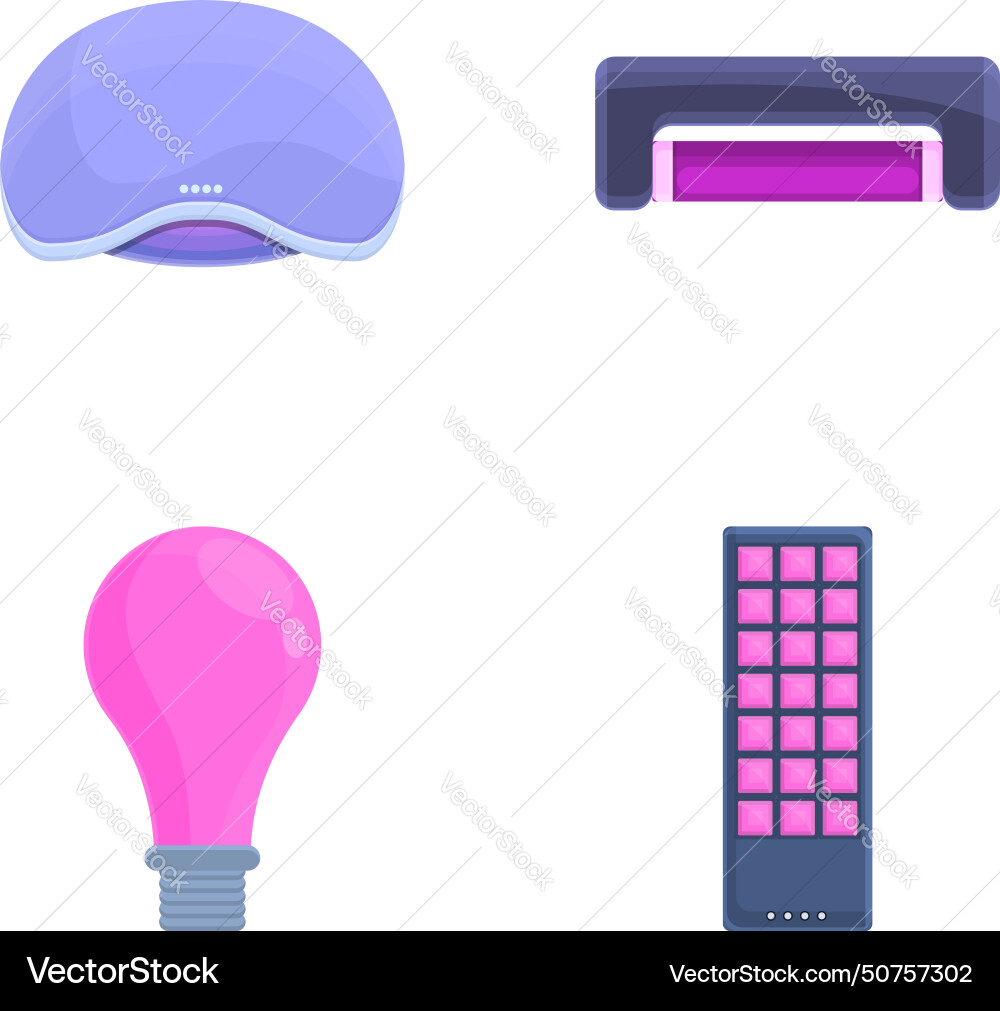 Uv lamp icons set cartoon luminous Royalty Free Vector Image