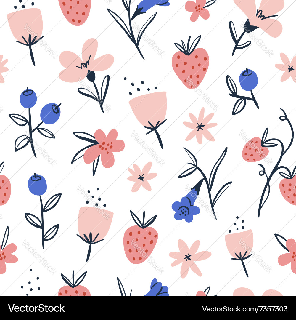 Abstract flowers and berries on white Royalty Free Vector
