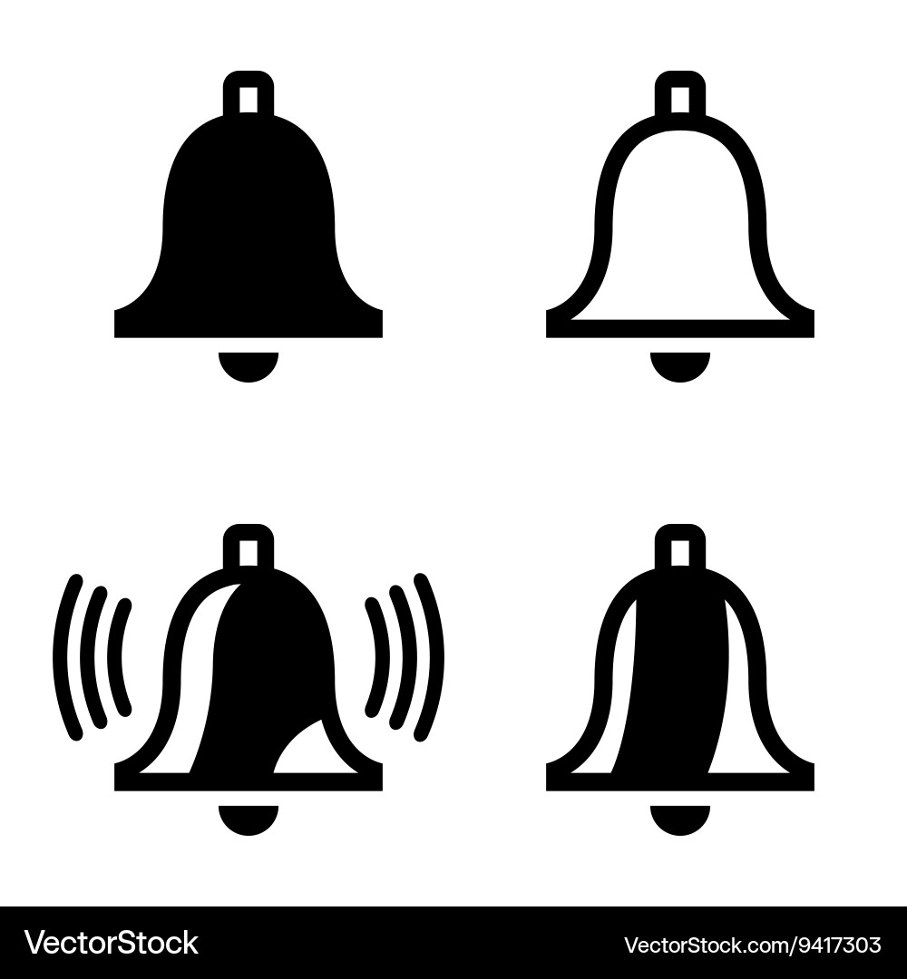 Black bell icons set Royalty Free Vector Image