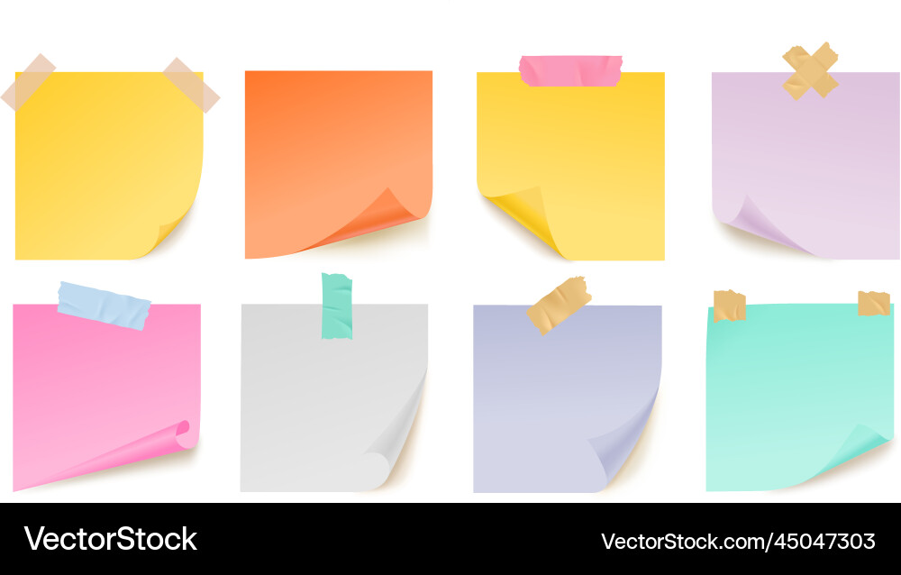 Color notes paper sheets on adhesive tape Vector Image