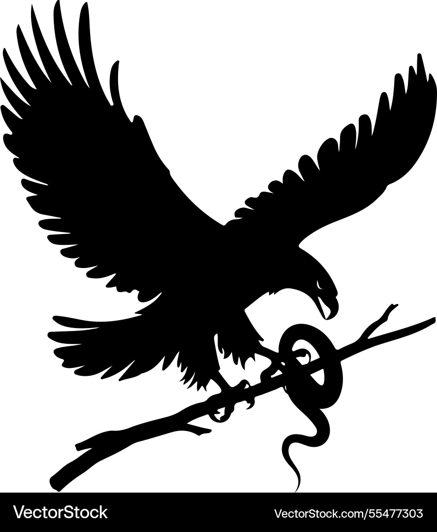Eagle attack snake silhouette Royalty Free Vector Image