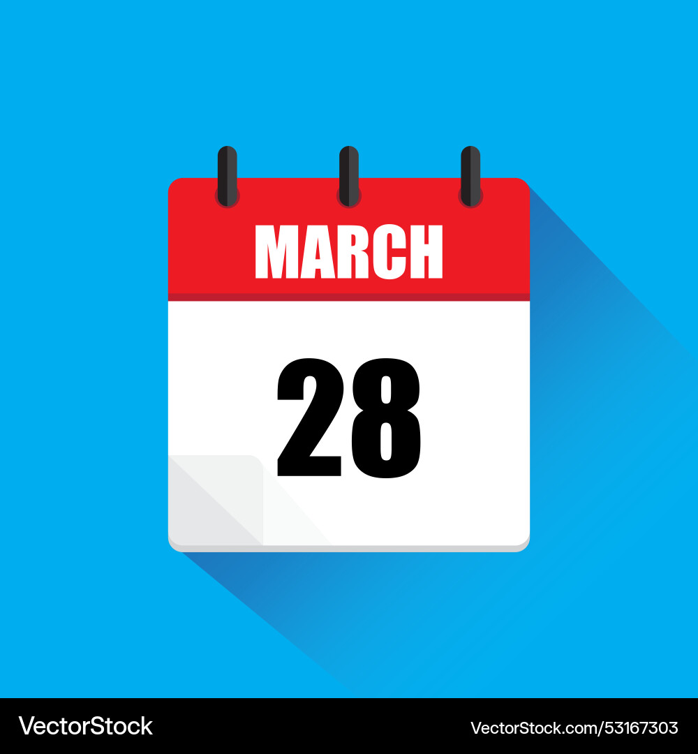 March calendar icon date 28 highlighted red Vector Image