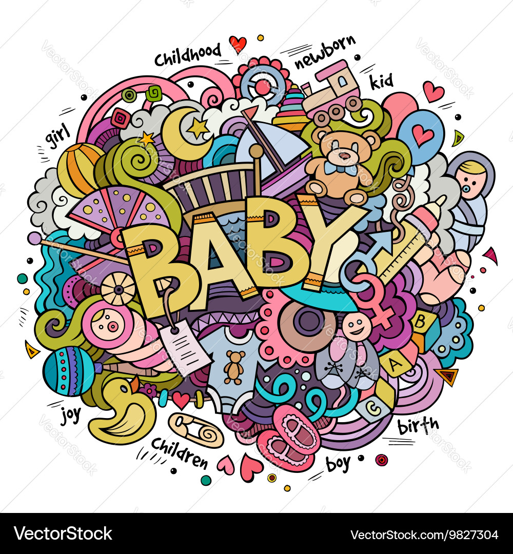 Cartoon hand drawn doodle baby Royalty Free Vector Image