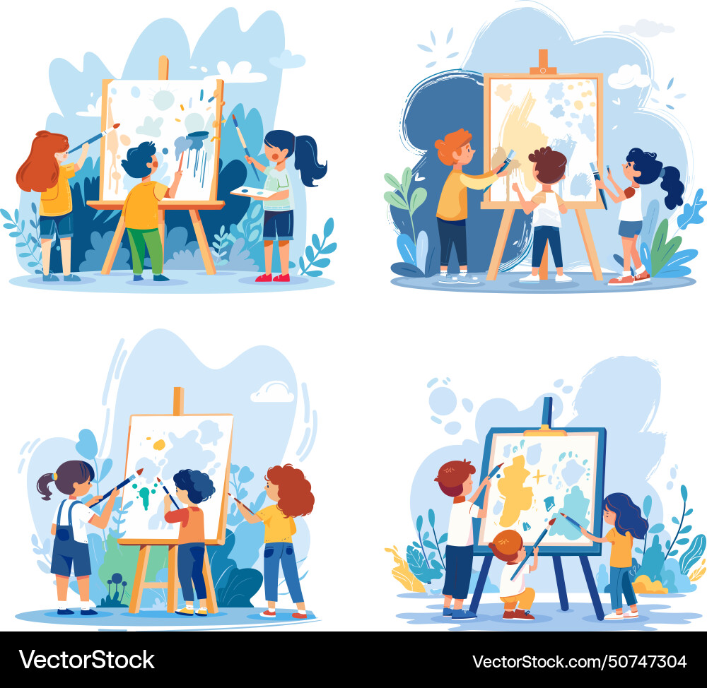 Children draw scenes cartoon style Royalty Free Vector Image