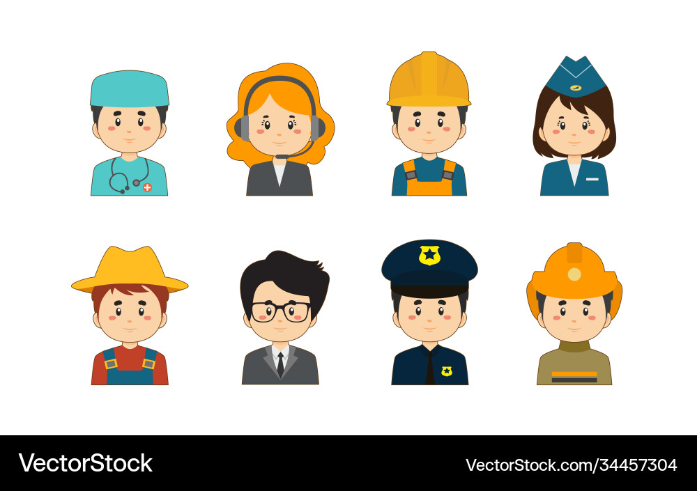 Colorful avatar with variety profession set Vector Image